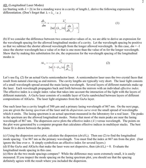 4D. (Longitudinal Laser Modes) (a) Starting with | Chegg.com