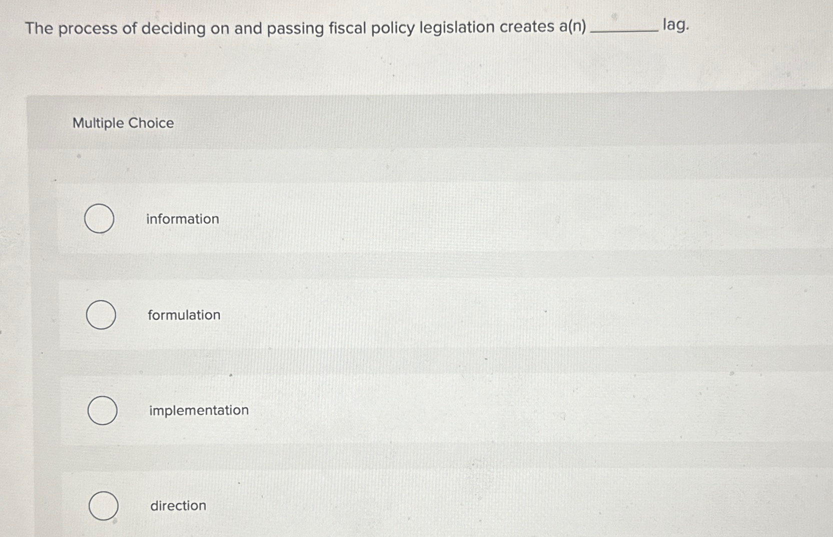 Solved The process of deciding on and passing fiscal policy | Chegg.com