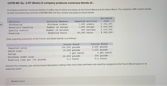 Solved COTB MC Qu. 2−26 (Algo) Assume (1) actual | Chegg.com