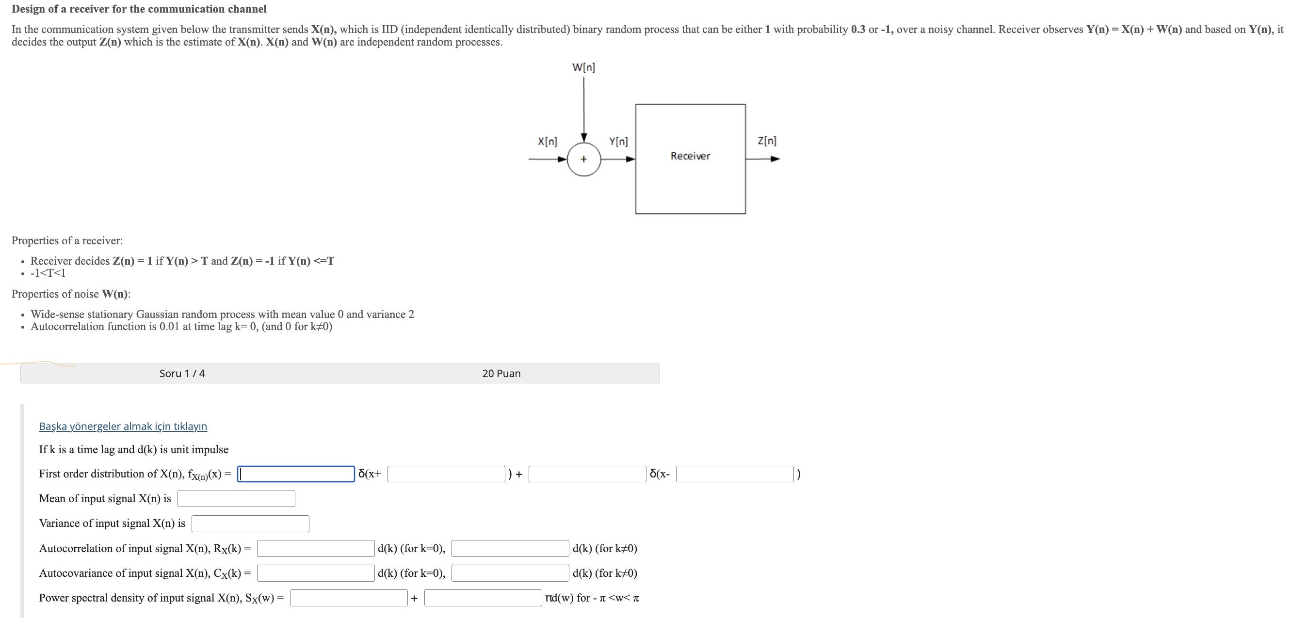 Solved Design of a receiver for the communication channel | Chegg.com