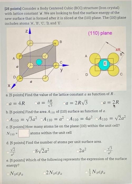 Solved [25 Points] Consider A Body Centered Cubic Bcc