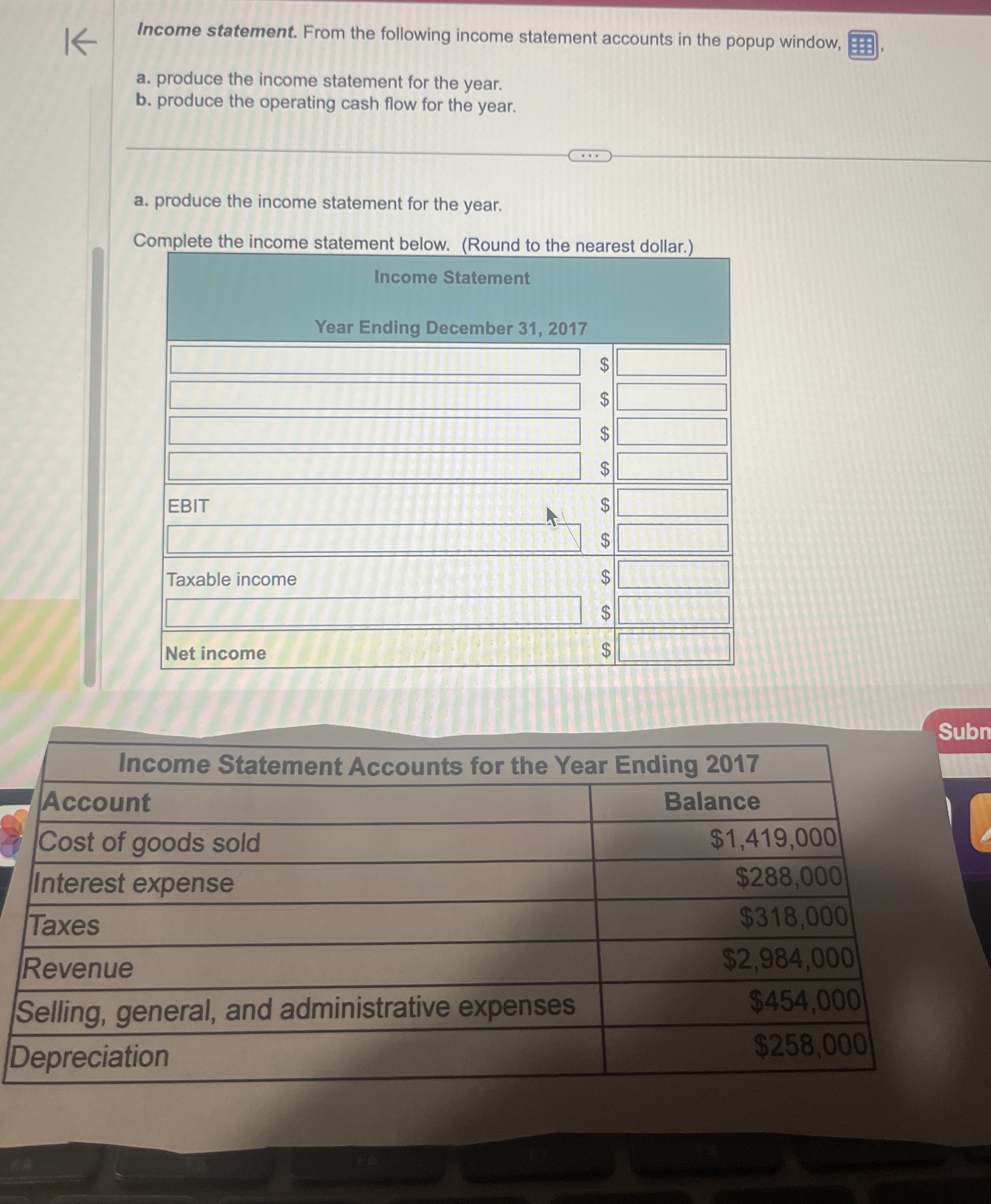 Solved Income statement. From the following income statement | Chegg.com