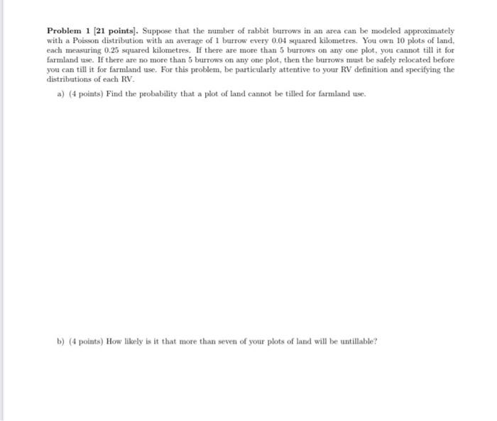 Solved Problem 1 [21 points]. Suppose that the number of | Chegg.com