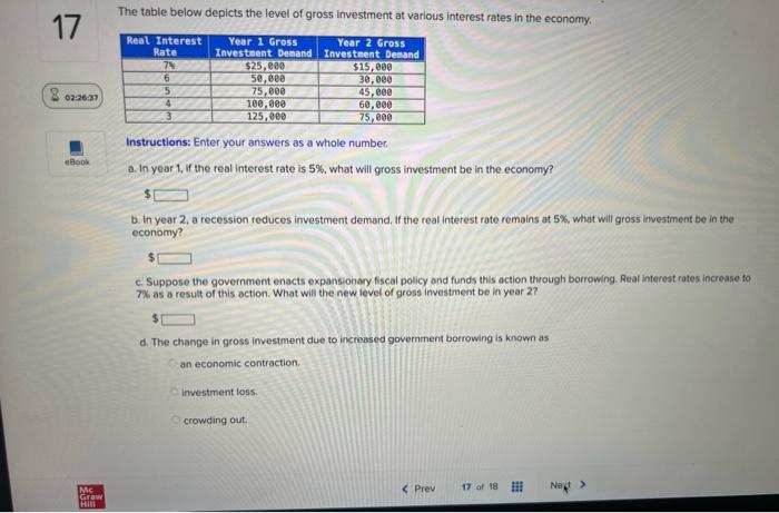Solved The table below depicts the level of gross investment | Chegg.com