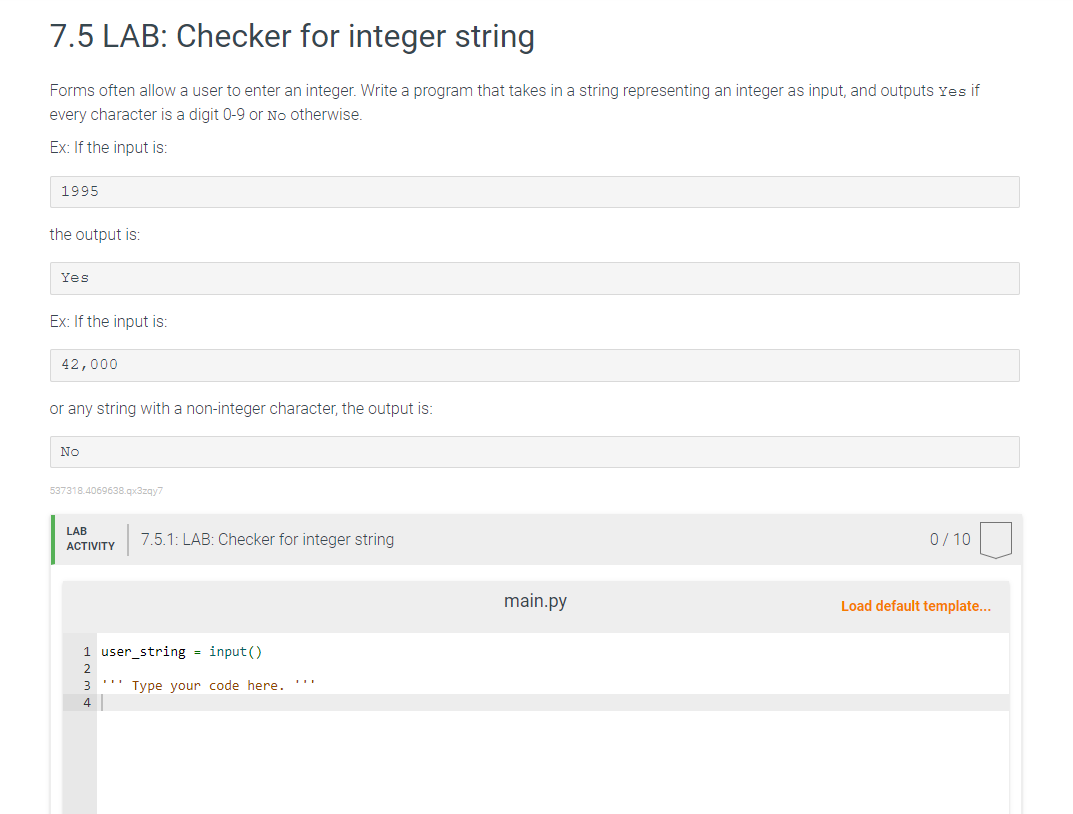 Solved 7.5 ﻿LAB: Checker for integer stringForms often allow | Chegg.com
