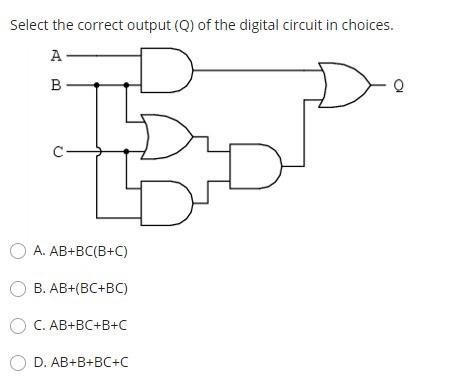 Solved Select the correct output (Q) of the digital circuit | Chegg.com