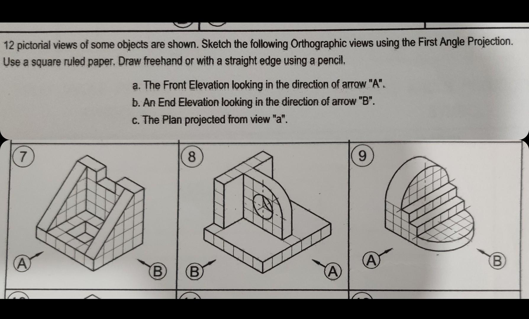 Solved 12 pictorial views of some objects are shown. Sketch | Chegg.com