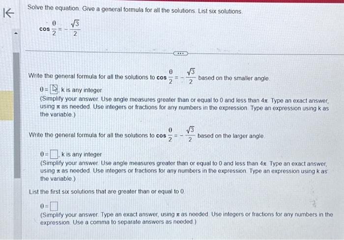 Solved Solve the equation, Give a general formula for all | Chegg.com