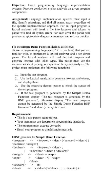 Solved Objective: Learn programming language implementation | Chegg.com