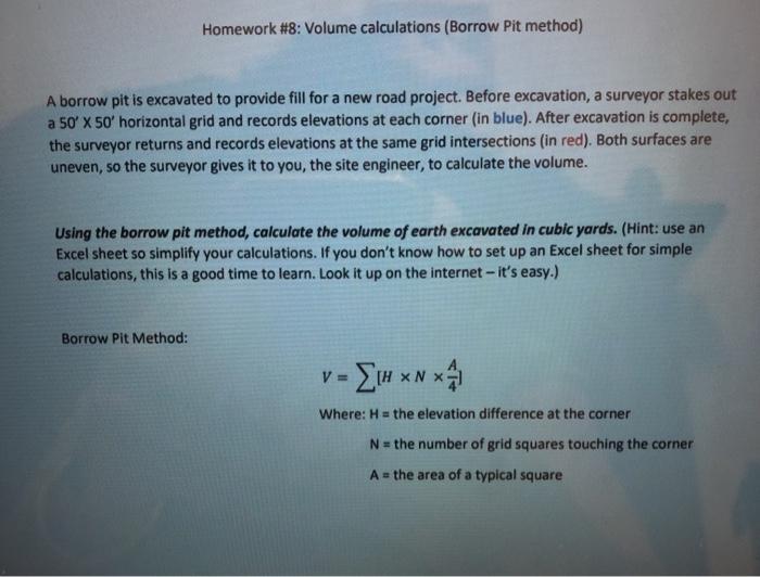 Solved Homework #8: Volume calculations (Borrow Pit method) | Chegg.com