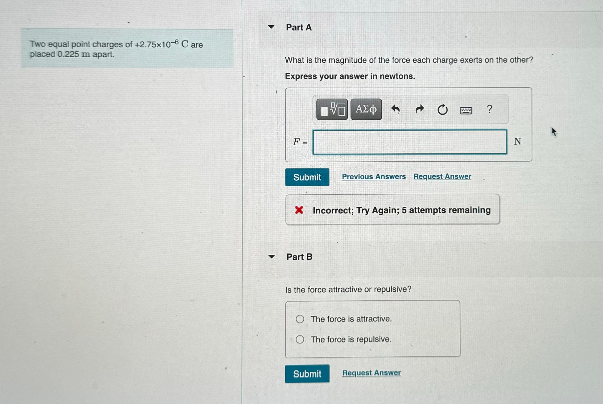 Solved Part ATwo equal point charges of +2.75×10-6C ﻿are | Chegg.com