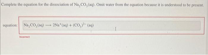 Solved Complete the equation for the dissociation of | Chegg.com