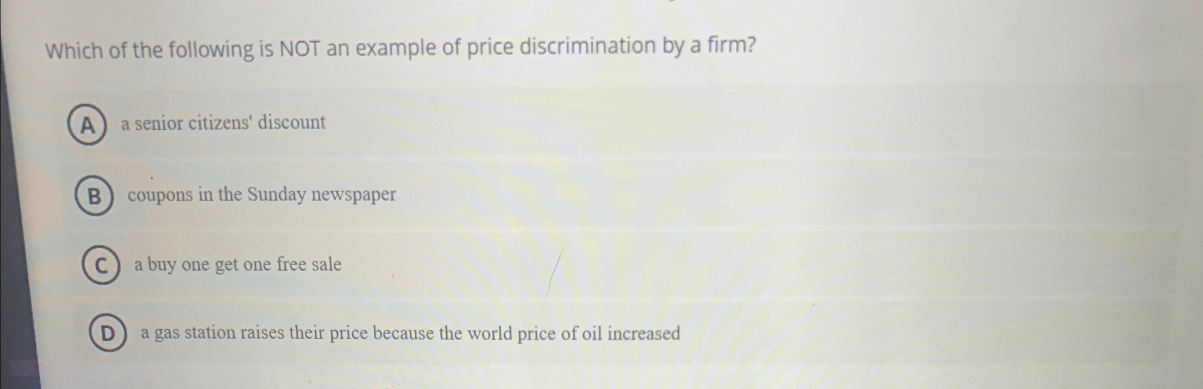 Solved Which of the following is NOT an example of price | Chegg.com