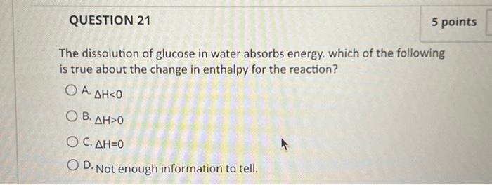 Solved QUESTION 21 5 points The dissolution of glucose in | Chegg.com