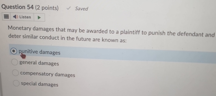 Solved Question 54 (2 points) SavedListenMonetary damages | Chegg.com Solved Question 54 (2 points) SavedListenMonetary damages | Chegg.com