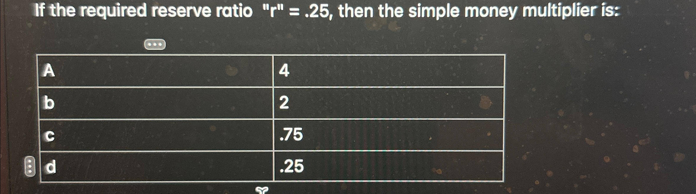 Solved If the required reserve ratio " r " =.25, ﻿then the | Chegg.com