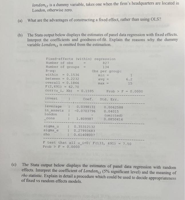 Solved A researcher uses panel data of UK high-tech | Chegg.com