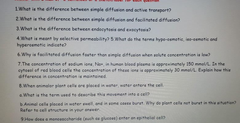 Solved qu 1. What is the difference between simple diffusion | Chegg.com
