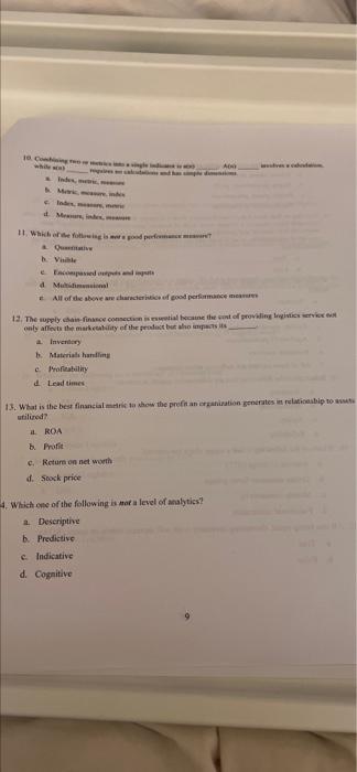 Solved 10. Combining two or metrics into a single indicator | Chegg.com
