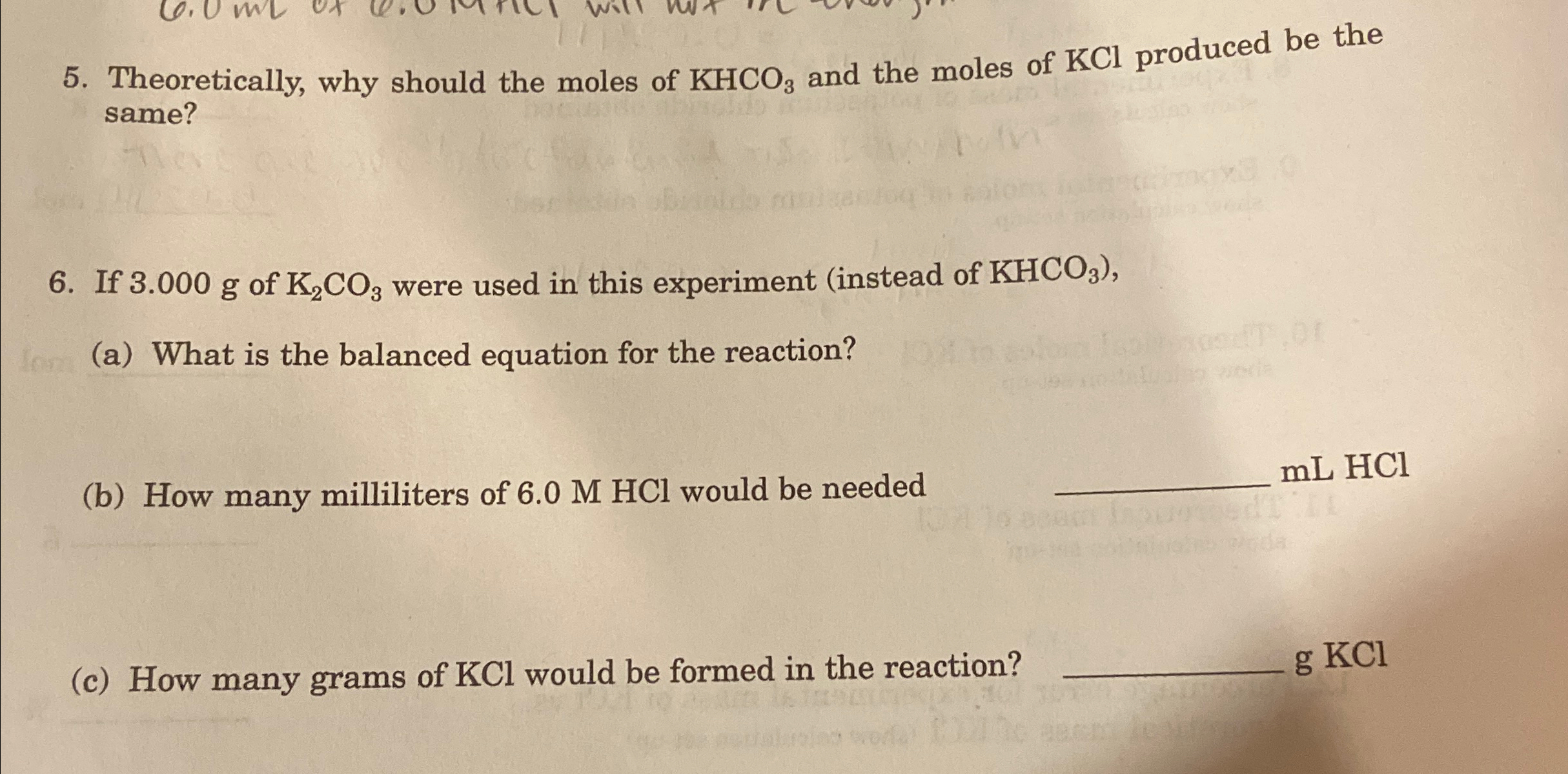 Solved 6. ﻿If 3.000g of K2CO3 ﻿were used in this experiment | Chegg.com