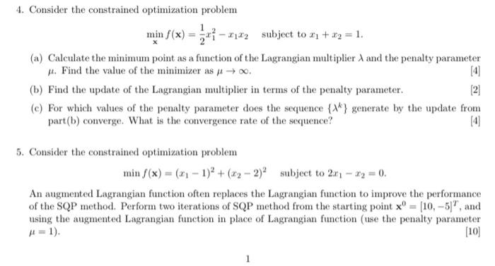 4. Consider the constrained optimization problem min | Chegg.com
