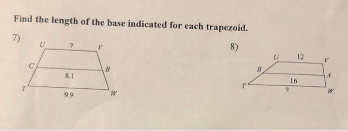 Solved Find the length of the midsegment of each trapezoid. | Chegg.com