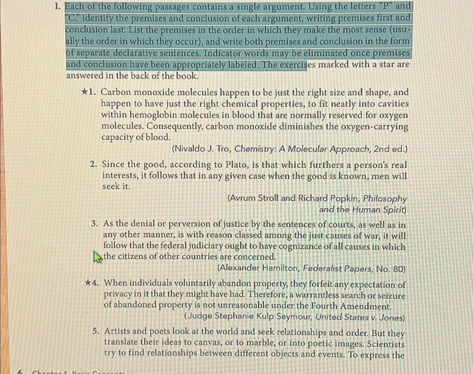 Solved I. Each of the following passages contains a single | Chegg.com