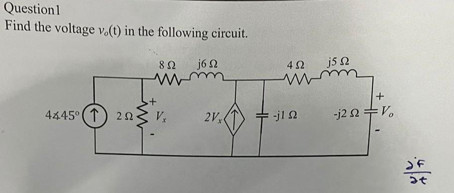 Solved Question 1 Find the voltage vo(t) in the following | Chegg.com