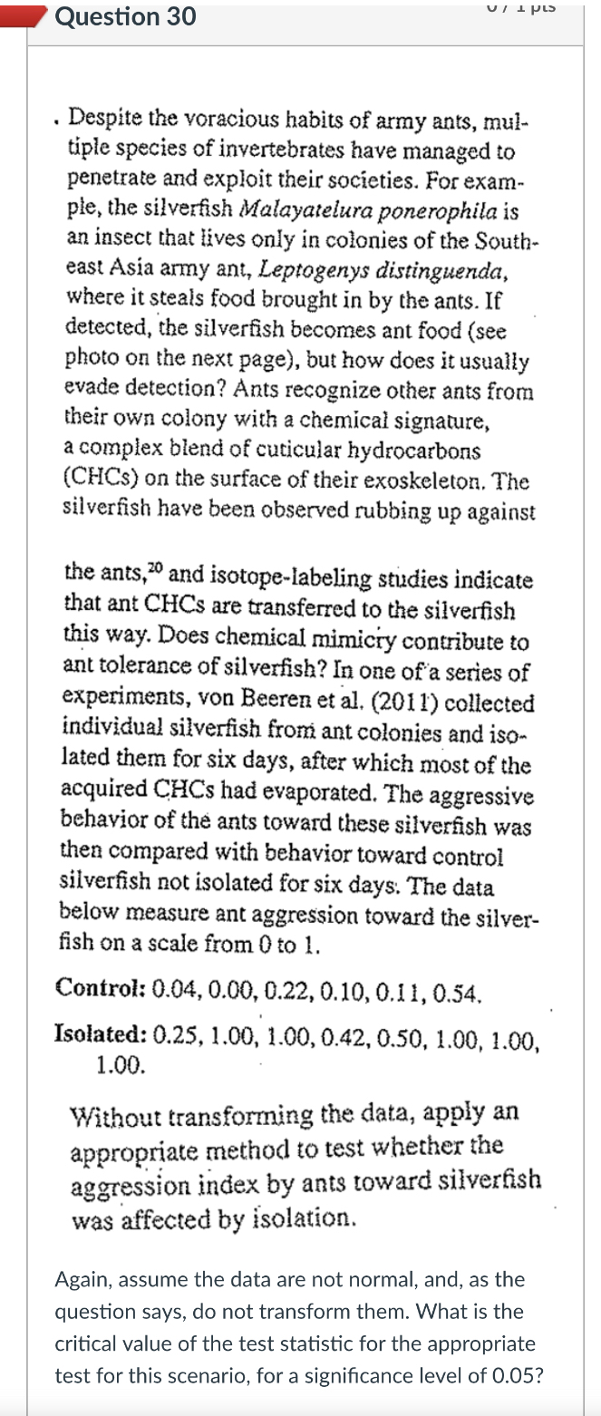 Solved Question 30. ﻿Despite the voracious habits of army | Chegg.com