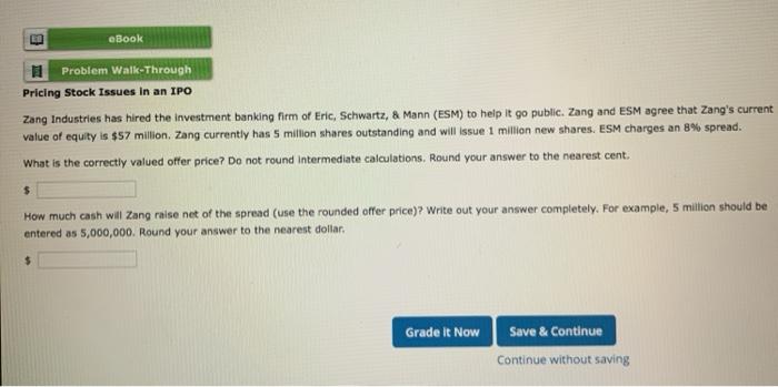 Solved eBook 11 Problem Walk-Through Pricing Stock Issues in | Chegg.com