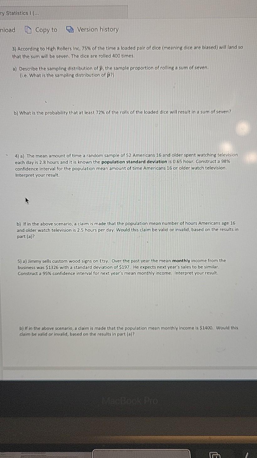 Solved Ty Statistics (... nload Copy to Version history 3) | Chegg.com