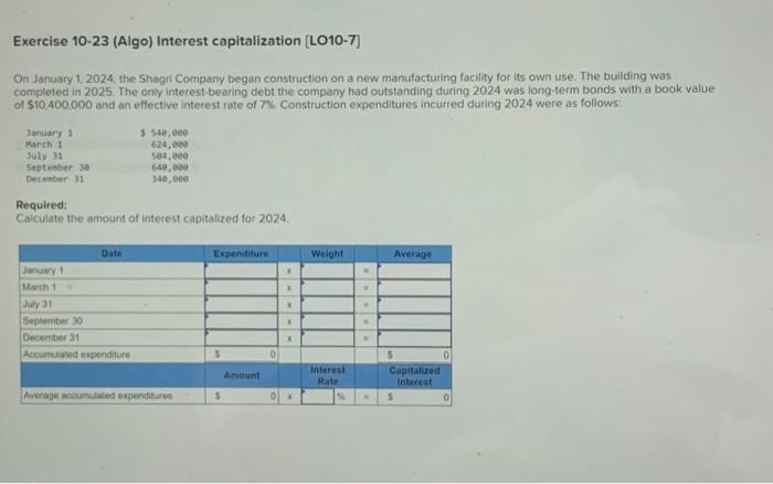 Solved Exercise 10-23 (Algo) Interest capitalization | Chegg.com