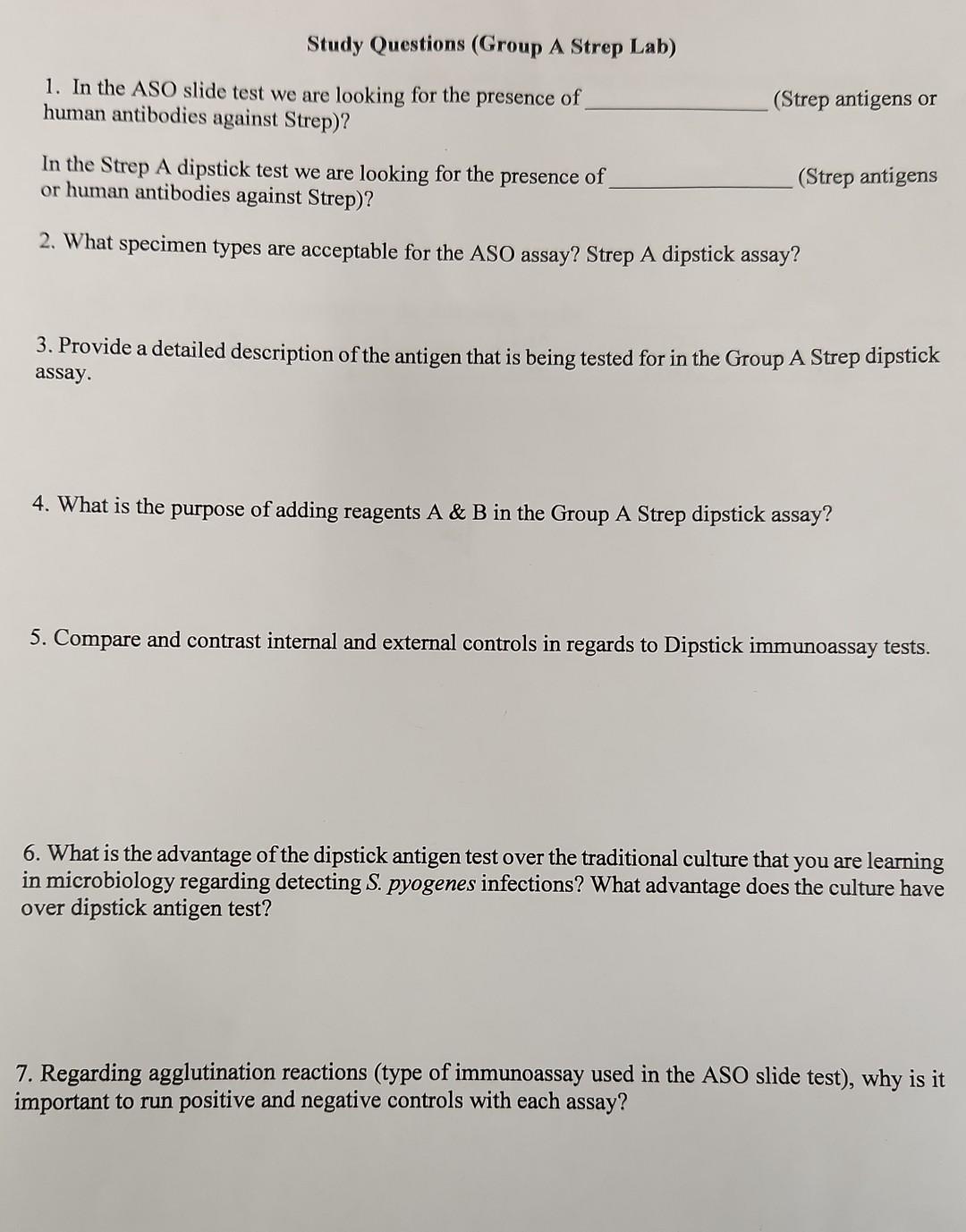 Solved 1. In the ASO slide test we are looking for the | Chegg.com