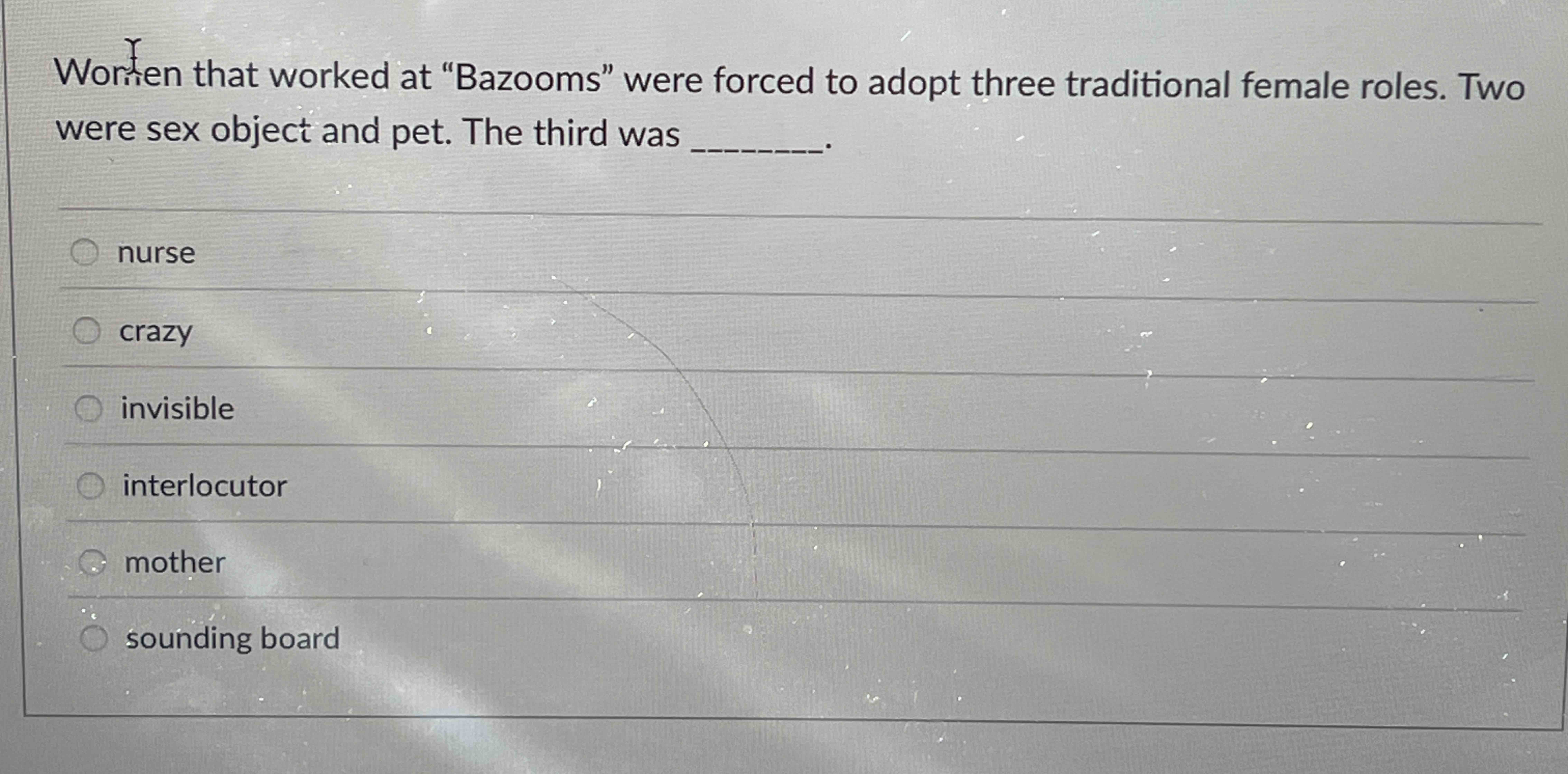 Solved Worfen that worked at "Bazooms" were forced to adopt | Chegg.com