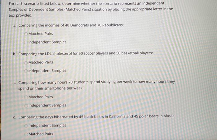 Solved For each scenario listed below, determine whether the | Chegg.com Solved For each scenario listed below, determine whether the | Chegg.com