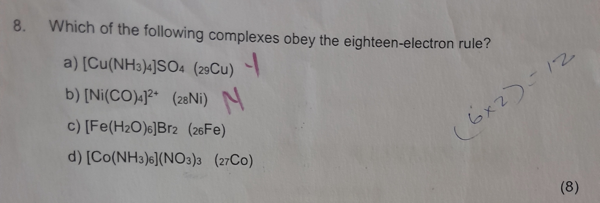 Solved Which of the following complexes obey the | Chegg.com