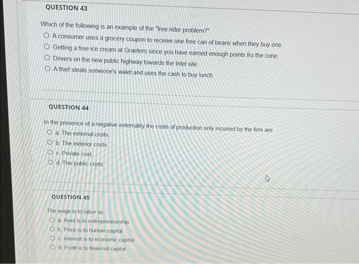 Solved Which of the following is an example of the "free | Chegg.com