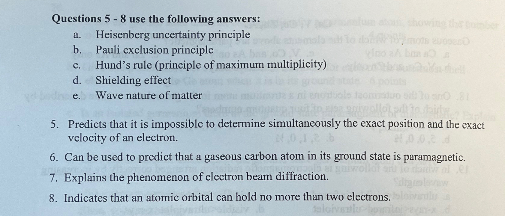 Solved Questions 5 - 8 ﻿use the following answers:a. | Chegg.com