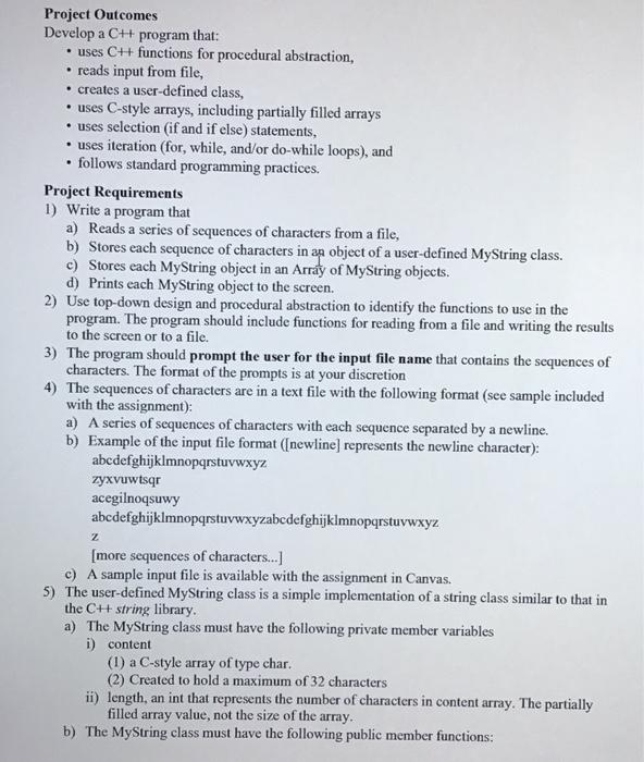 Solved Project Outcomes Develop a C++ program that: • uses | Chegg.com