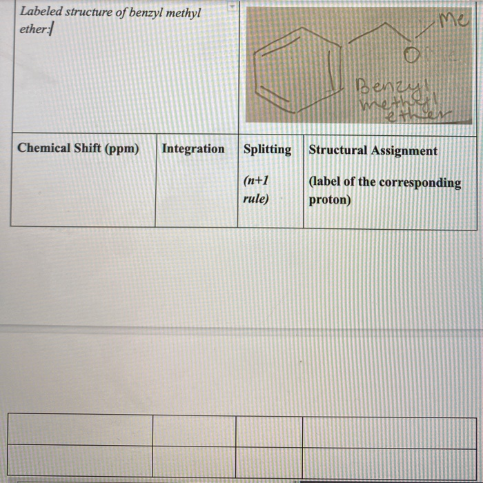 Solved Labeled structure of benzyl methyl ether:/ mes Benzy | Chegg.com