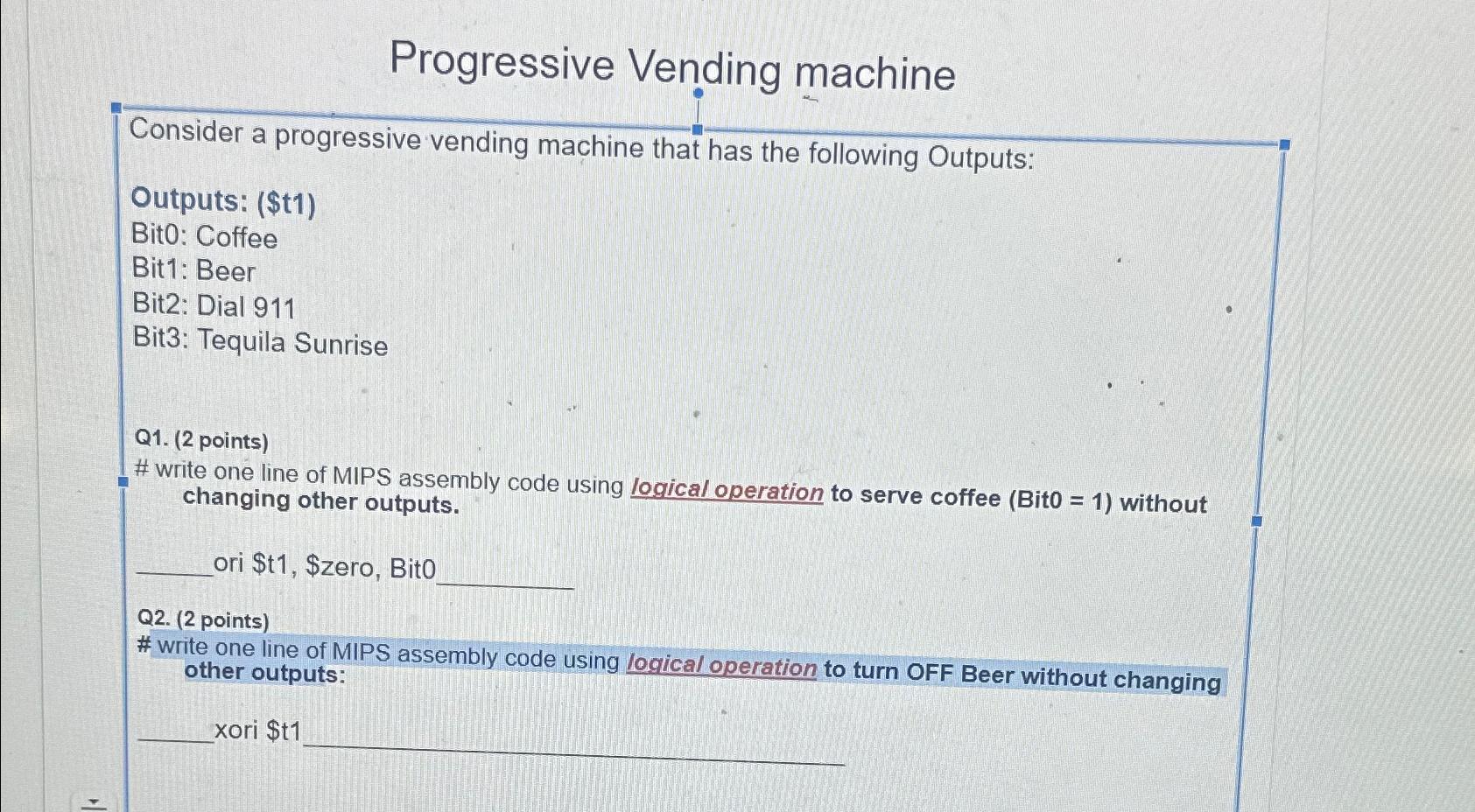 Solved Progressive Vending machineConsider a progressive | Chegg.com