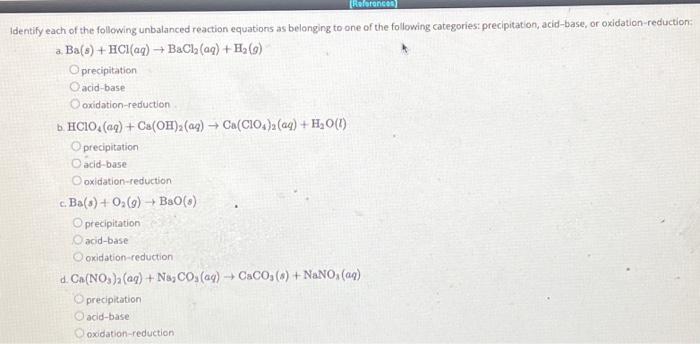 Solved Identify Each Of The Following Unbalanced Reaction
