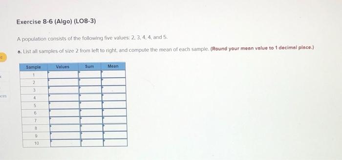 Solved Exercise 8-6 (Algo) (L08-3) A population consists of | Chegg.com