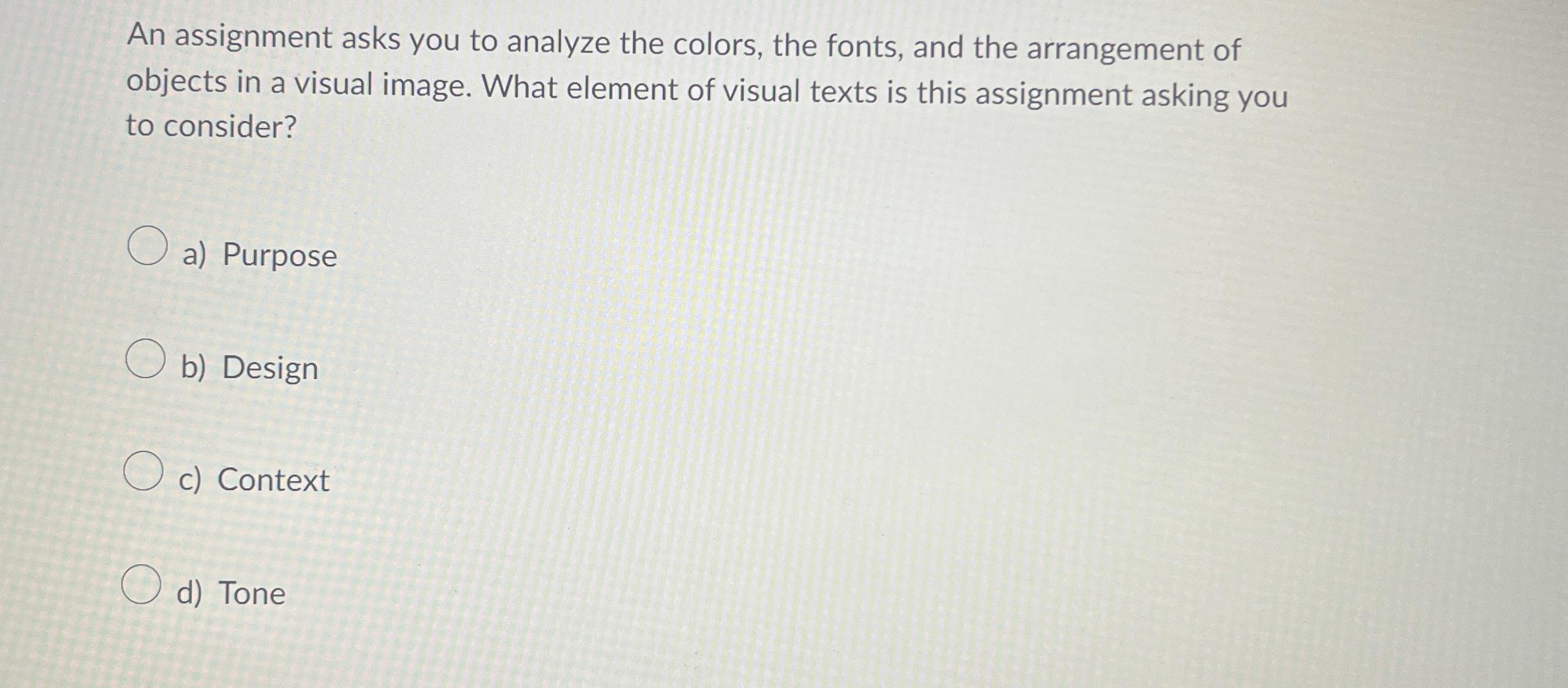 Solved An assignment asks you to analyze the colors, the | Chegg.com