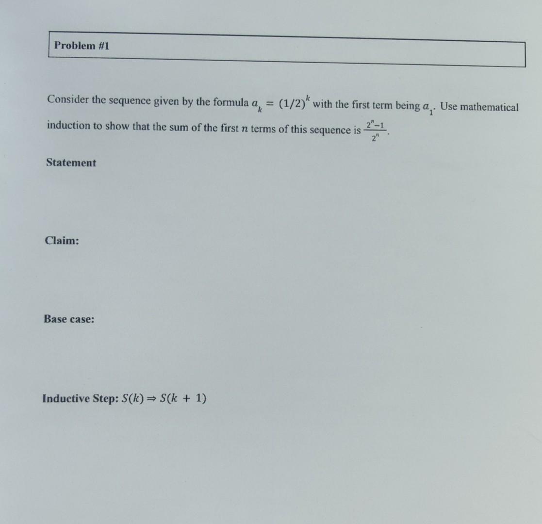 Solved Consider the sequence given by the formula ak=(1/2)k | Chegg.com