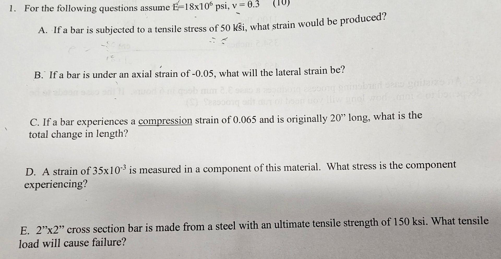 Solved For the following questions assume E=18×106psi,v=θ.3 | Chegg.com