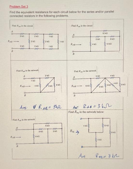 Solved Problem Set 3 Find the equivalent resistance for each | Chegg.com