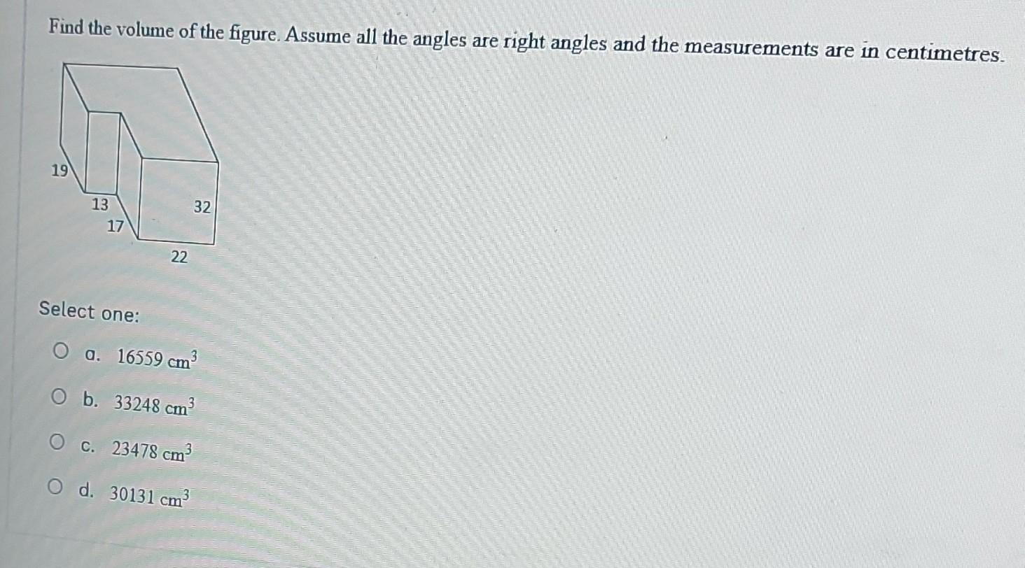 Solved Find the volume of the figure. Assume all the angles | Chegg.com