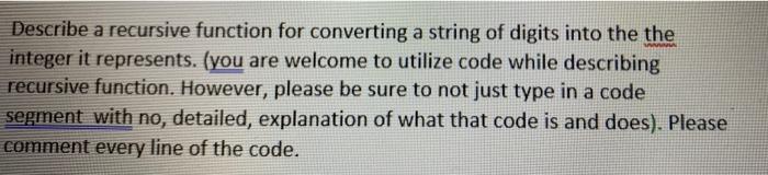Solved Describe a recursive function for converting a string | Chegg.com