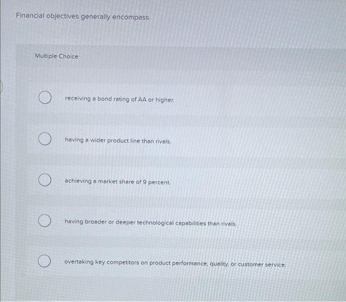 Solved Financial objectives generally encompass Multiple | Chegg.com